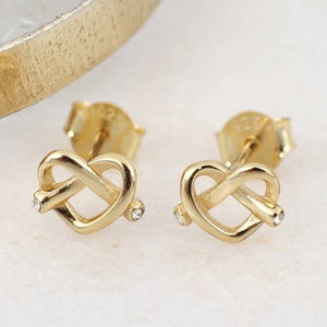 Silver or Gold Infinity Knot Heart Stud Earrings - Etsy