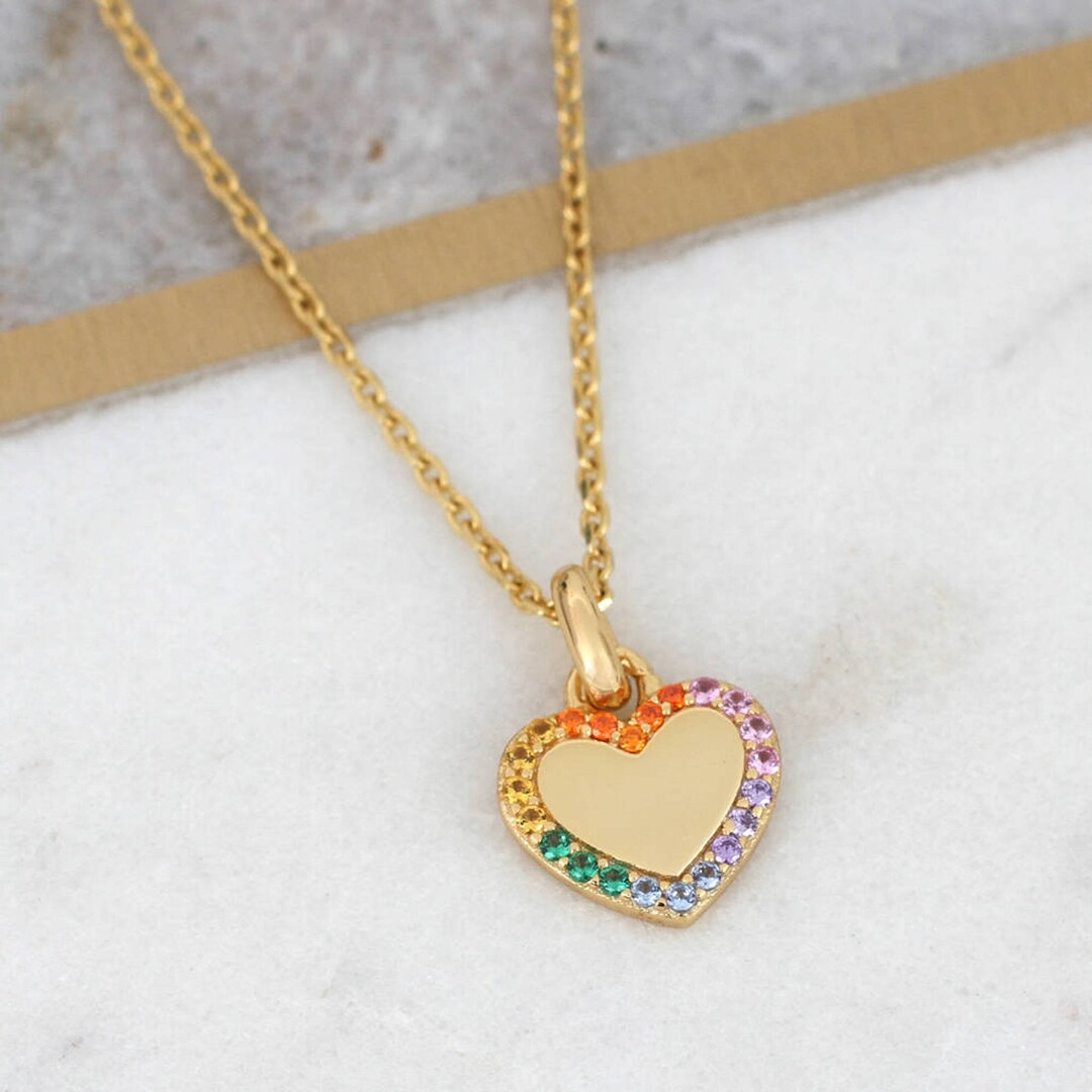 Personalised Gold Rainbow Crystal Heart Necklace - Etsy