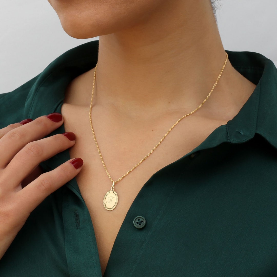 9ct Yellow Gold Oval Initial Pendant Necklace - Etsy