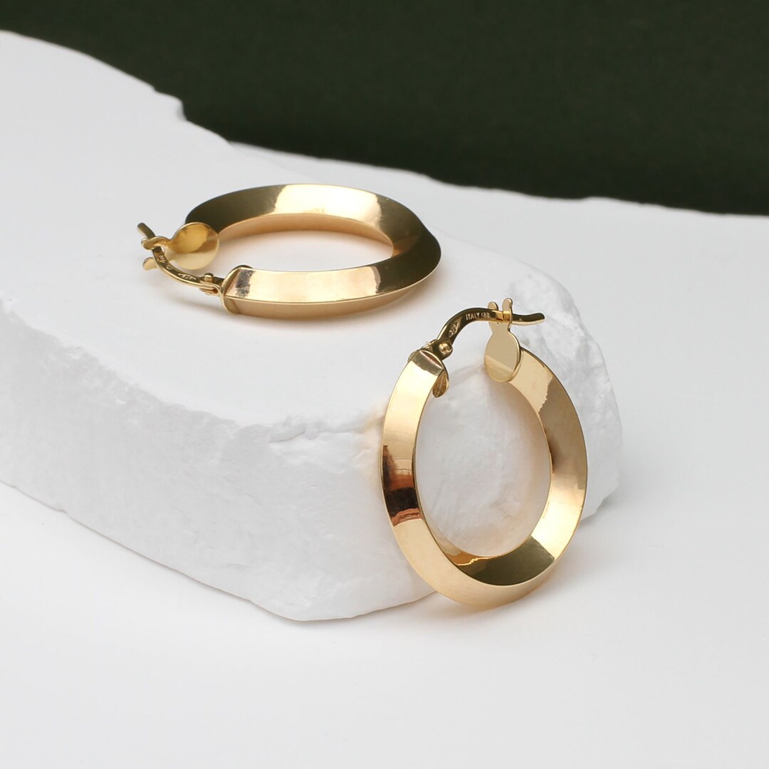 9ct Yellow Gold Square Tube Creole Hoop Earrings • Solid Gold Hoops - Etsy