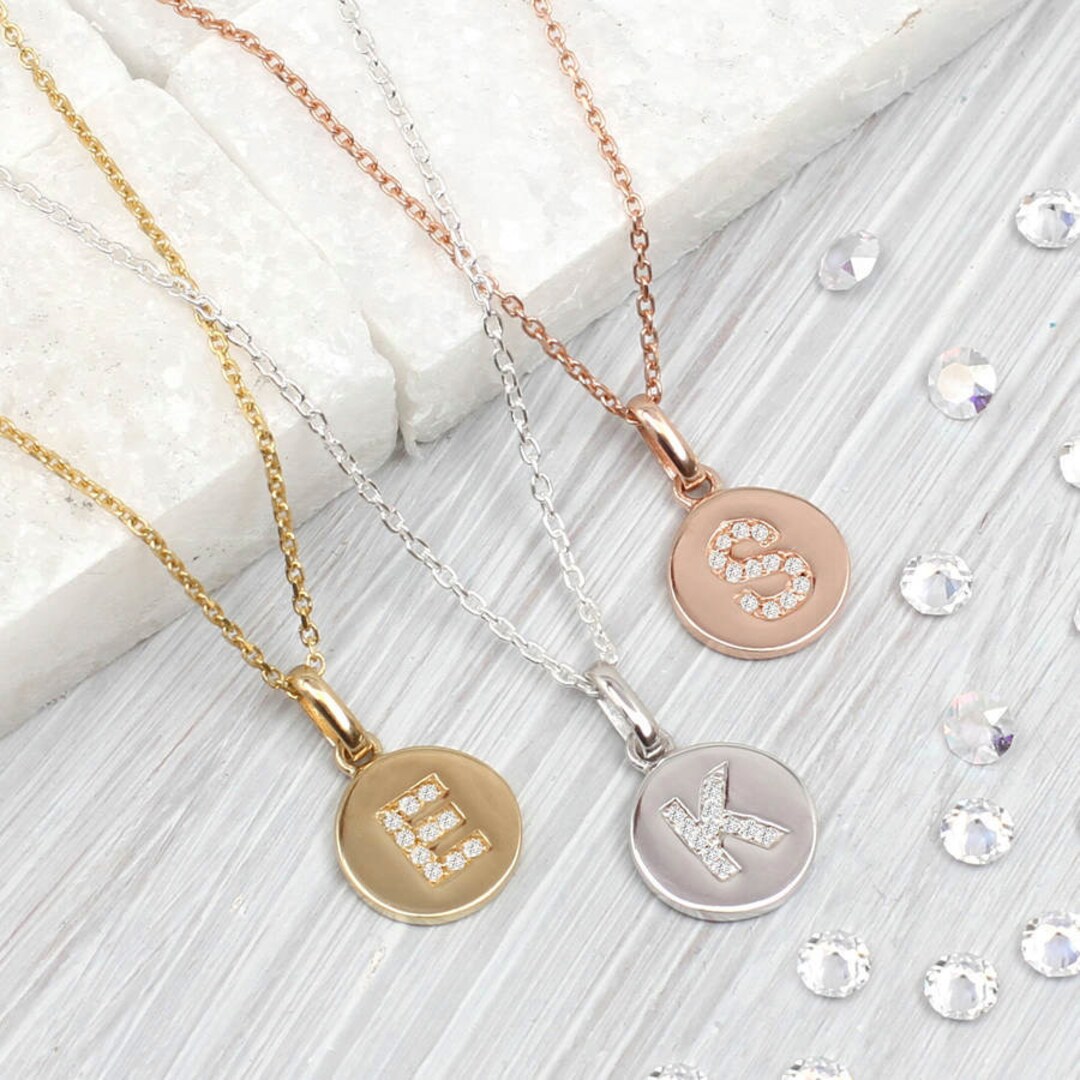 Diamond Initial Disc Necklace - Etsy UK