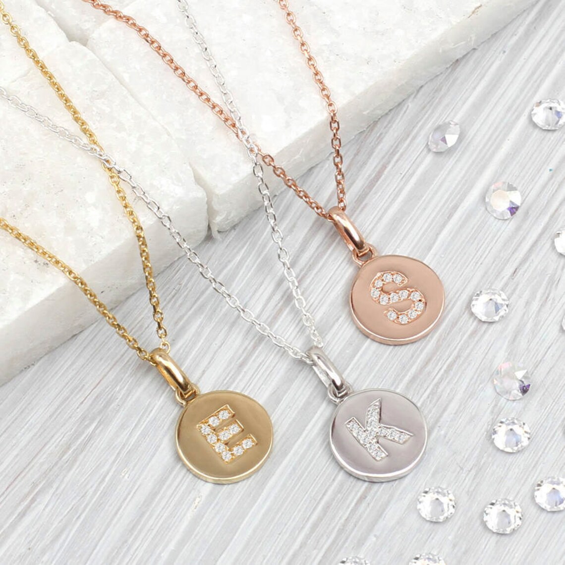 Diamond Initial Disc Necklace - Etsy UK