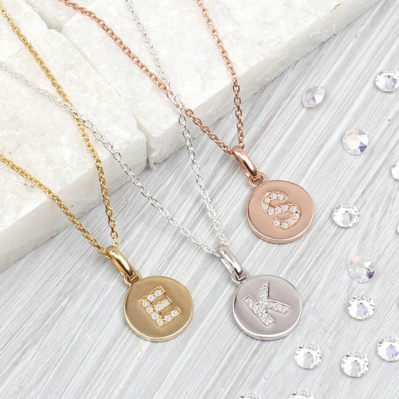 Diamond Initial Disc Necklace - Etsy UK