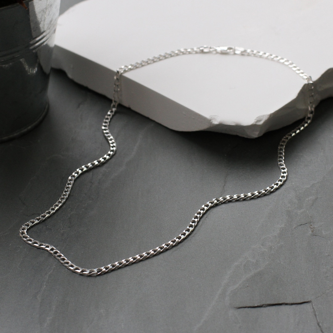 Men's Sterling Silver Flat Curb Chain Necklace • Men's Jewellery - Etsy