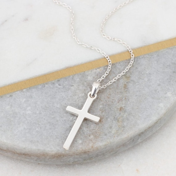 Silver Cross Christening Necklace Baptism Confirmation Crucifix Necklace Etsy