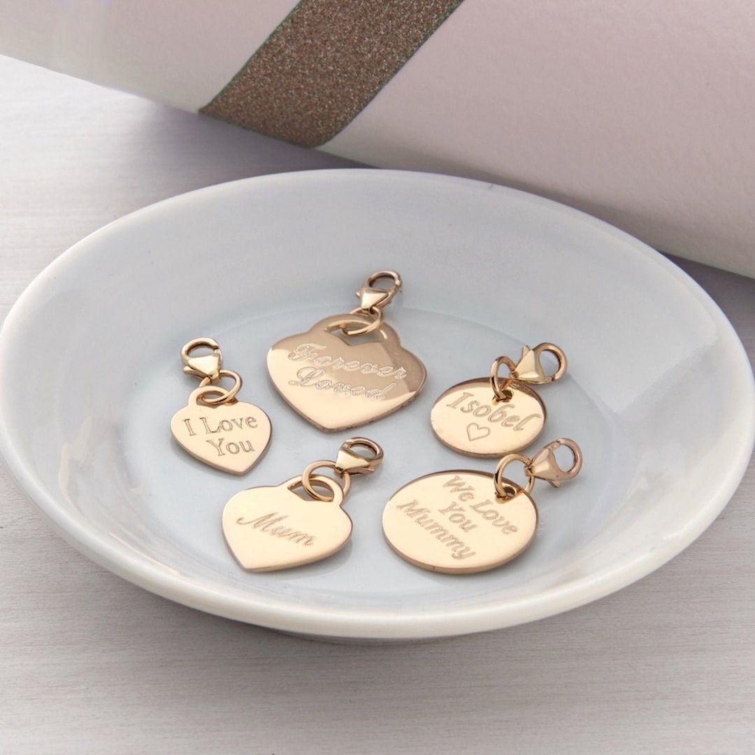 Personalised 18ct Yellow Gold Plated Heart & Disc Charms - Etsy