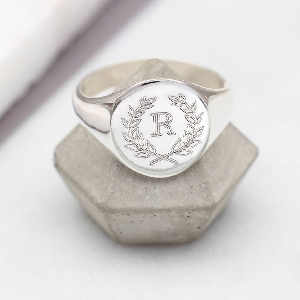 Men s Personalised Silver Initial Signet Ring Husband Gifts Engraved Jewellery