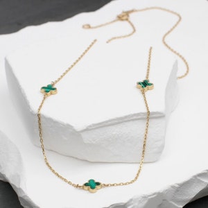9ct Yellow Gold Green Malachite Clover Necklace • Green Clover ...