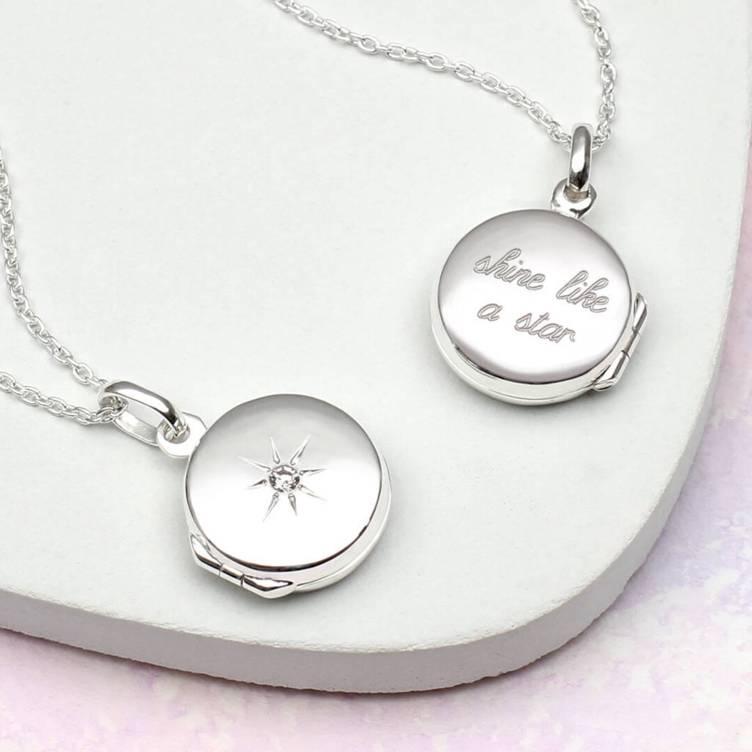 Personalised Silver Star Set Disc Locket • Photo Necklace • - Etsy