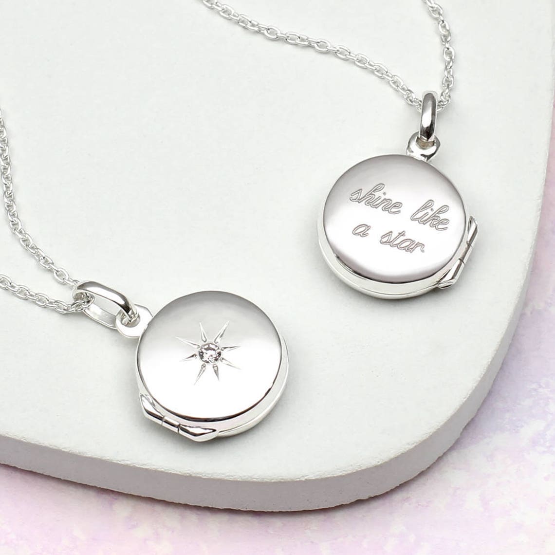 Personalised Silver Star Set Disc Locket • Photo Necklace • - Etsy