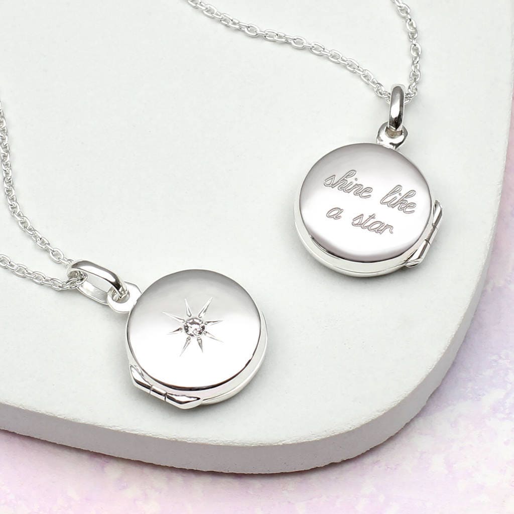 Personalised Silver Star Set Disc Locket • Photo Necklace • - Etsy