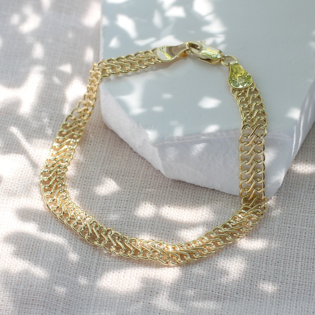 9ct Yellow Gold Double Curb Chain Bracelet • Solid Gold Fancy Curb ...