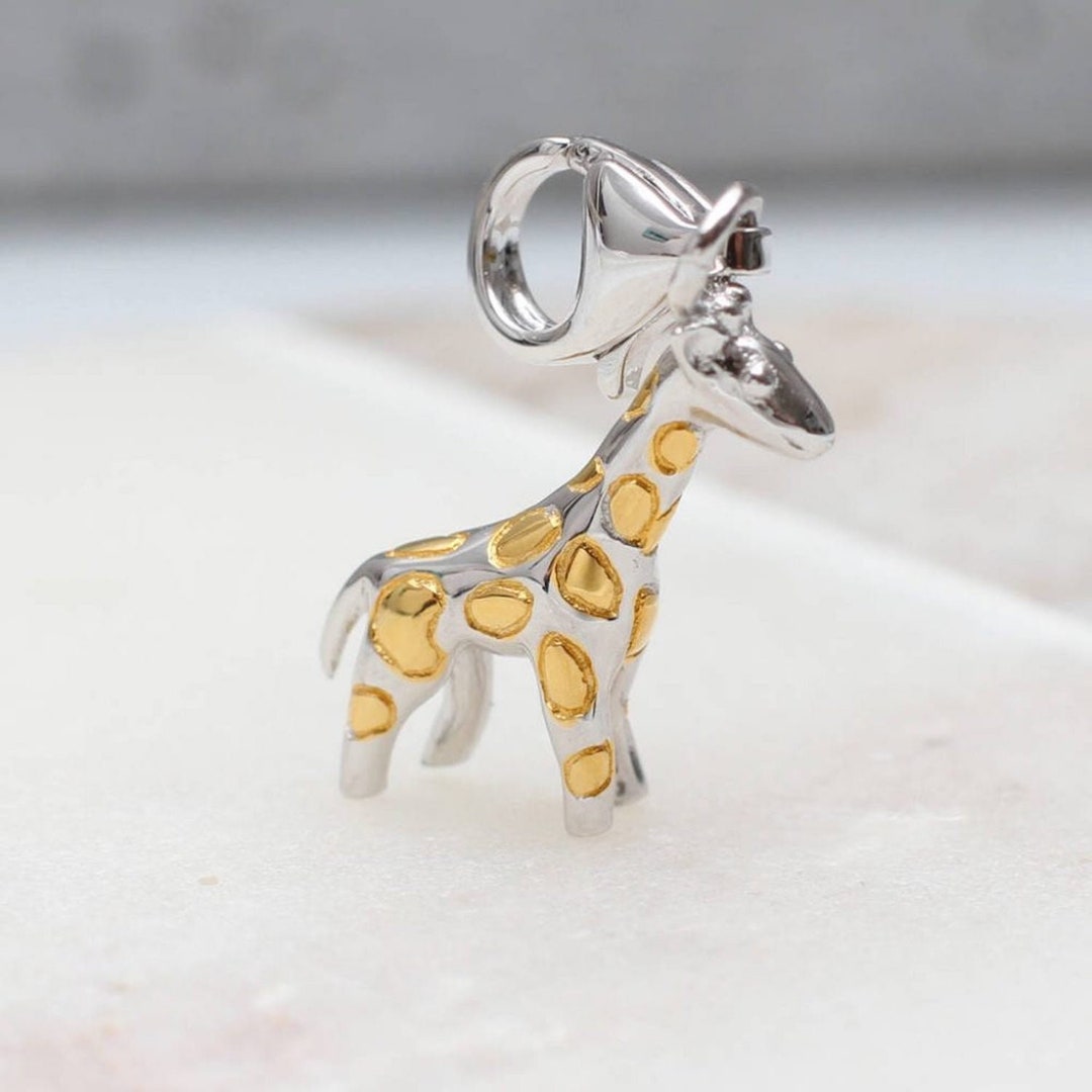 Sterling Silver & Gold Giraffe Charm • Animal Jewellery - Etsy