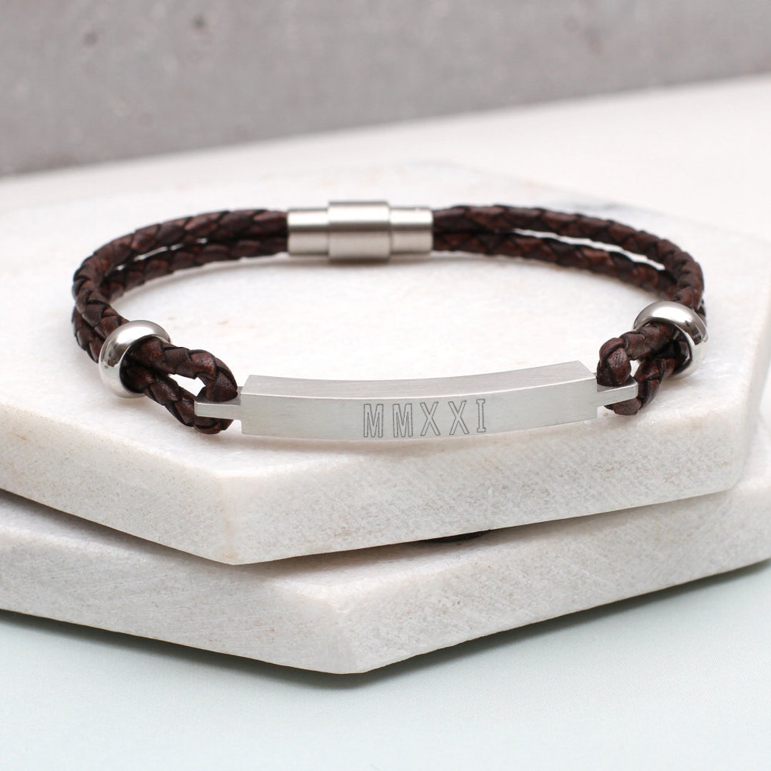 Men's Personalised Slim Leather Identity Bracelet • Gift for Him ...
