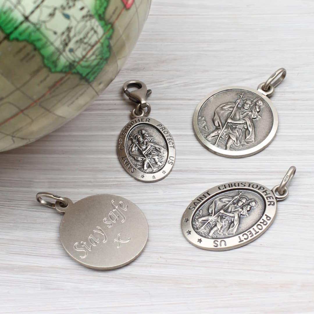 Men's Personalised Oxidised Silver St Christopher Charms • Safe Travels ...