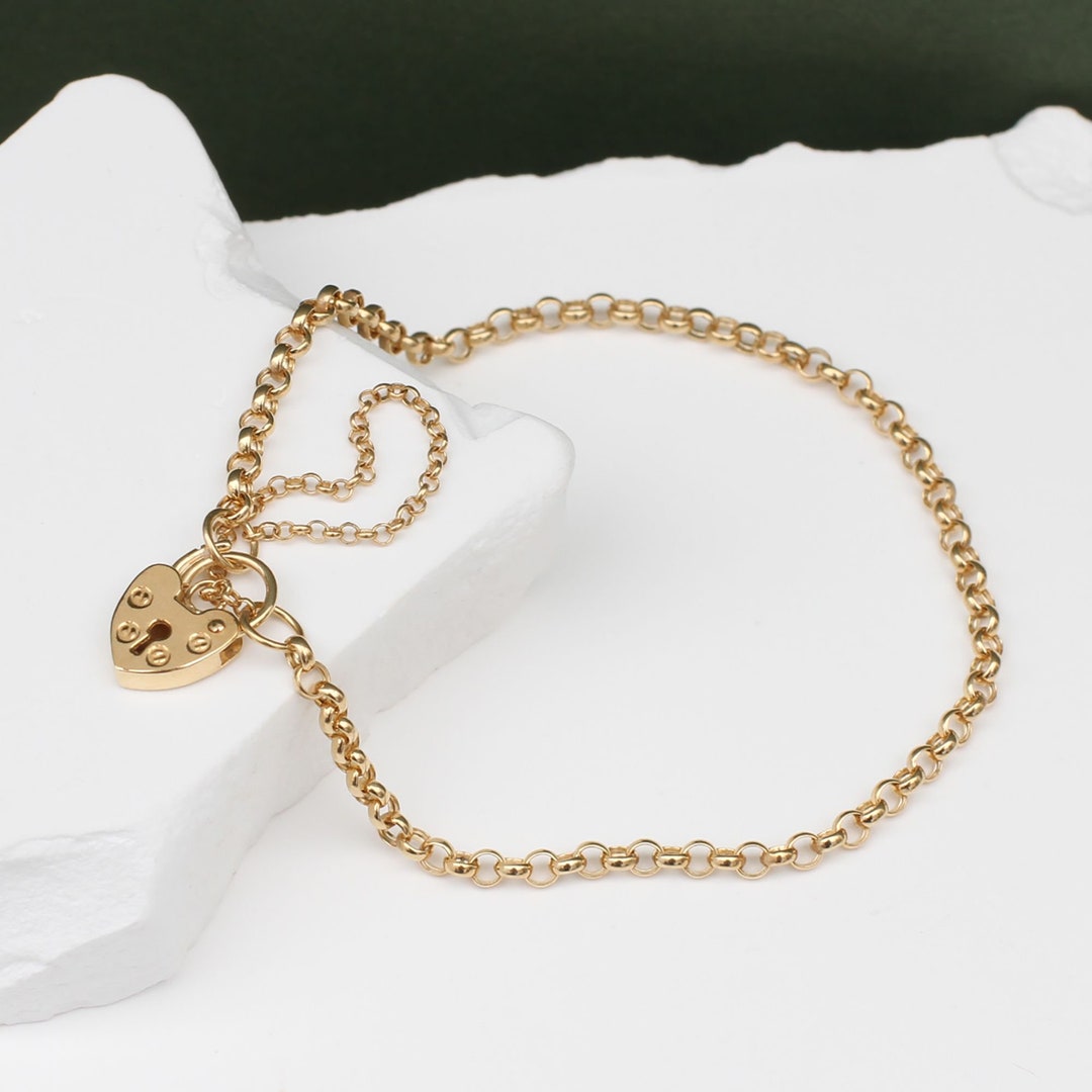 9ct Yellow Gold Heart Padlock Bracelet • Solid Gold Padlock Bracelet ...