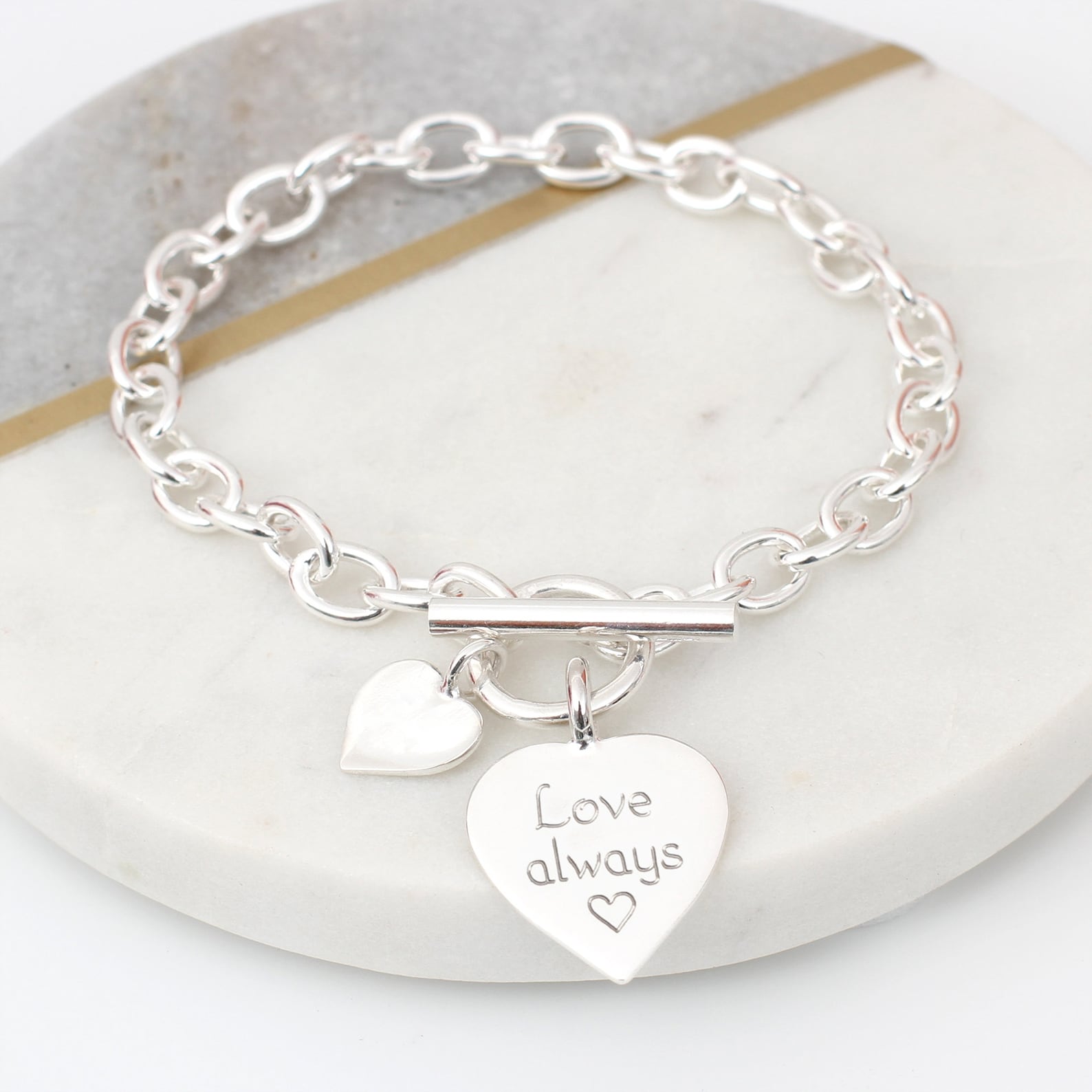 Personalised Solid Sterling Silver Heart Bracelet - Etsy