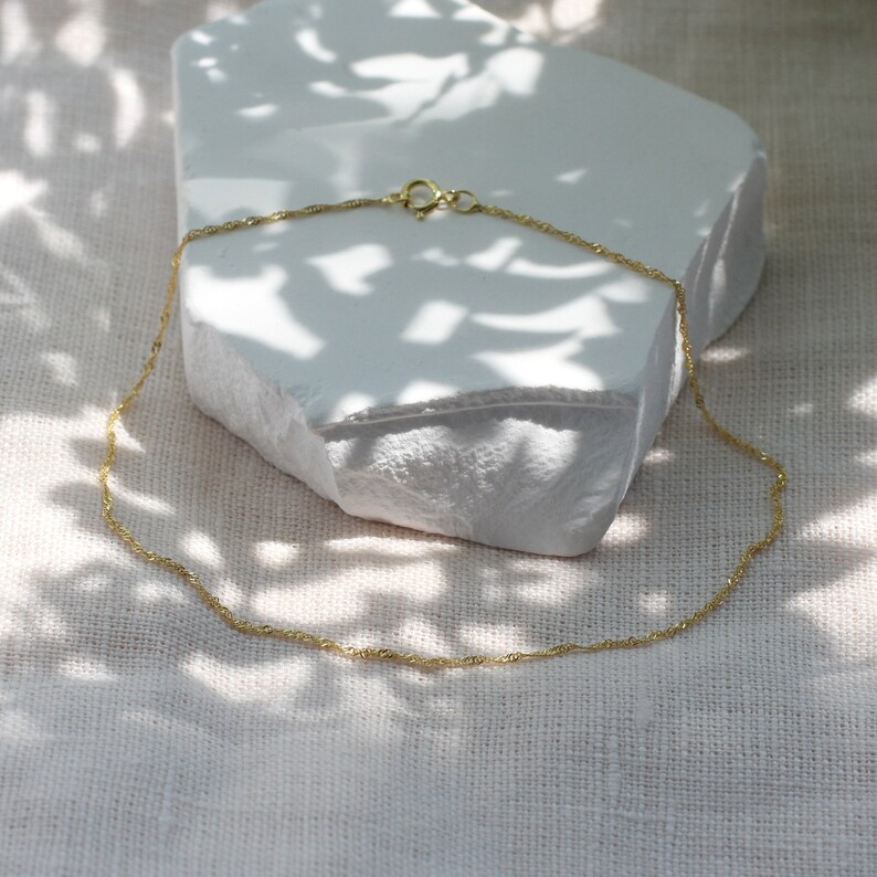 9ct Yellow Gold Twisted Curb Chain Anklet • Solid Gold Anklet • Minimalist Anklet • Dainty ...