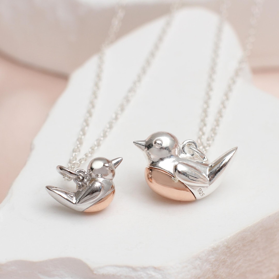 Sterling Silver Robin Necklace • Rose Gold Red Breast, Christmas Gift ...