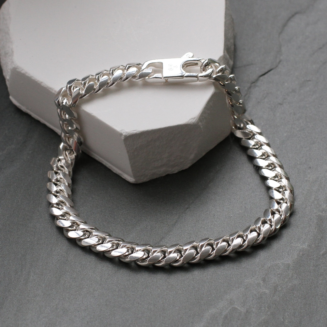 Men's Sterling Silver Cuban Chain Bracelet • Men's Jewellery • Men's ...