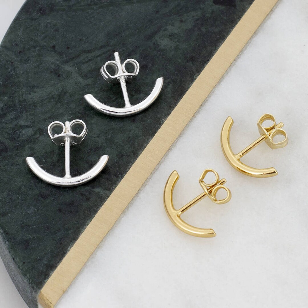 18ct Gold Plated or Silver Curved Bar Stud Earrings - Etsy