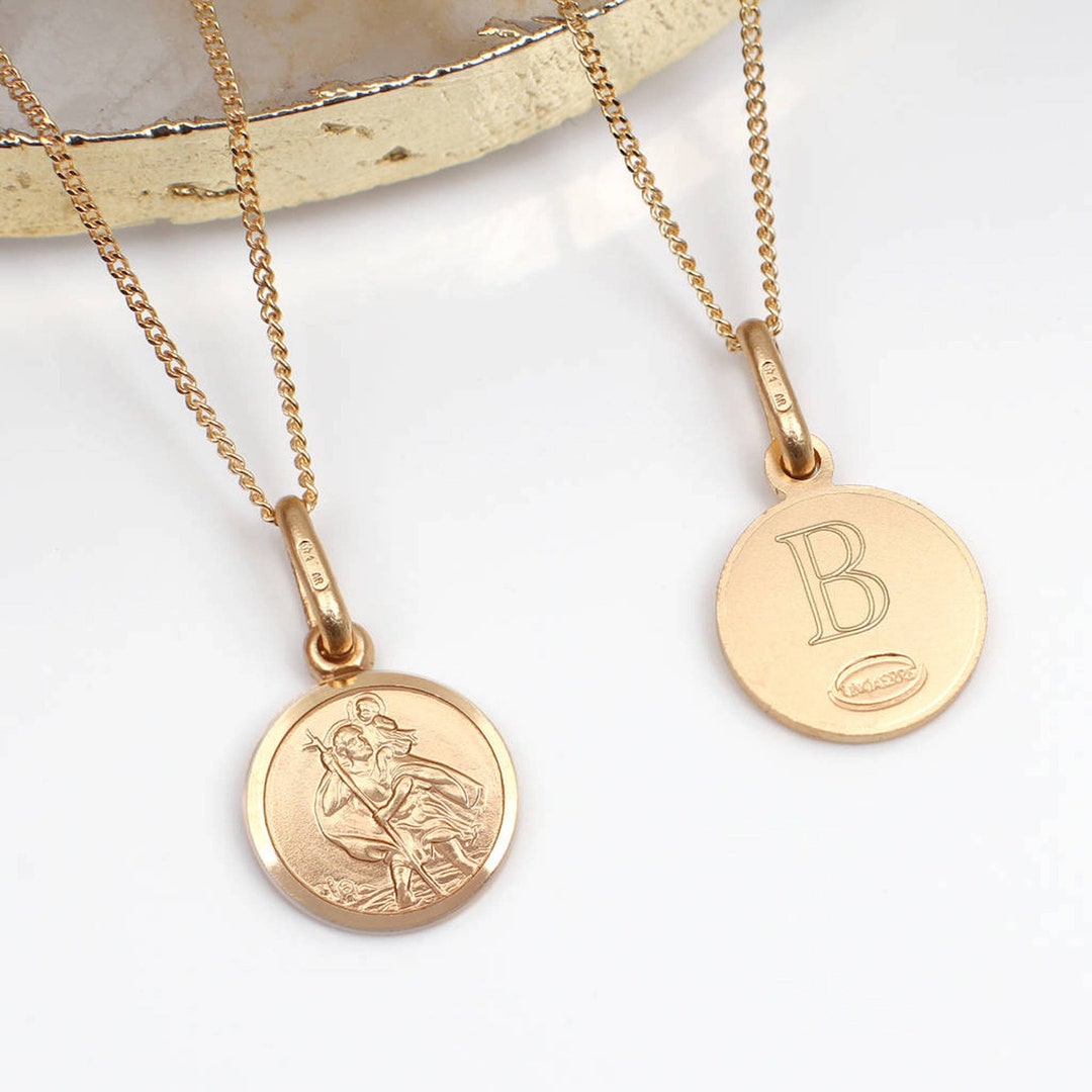 9ct Solid Gold Mini St Christopher Disc Necklace - Etsy