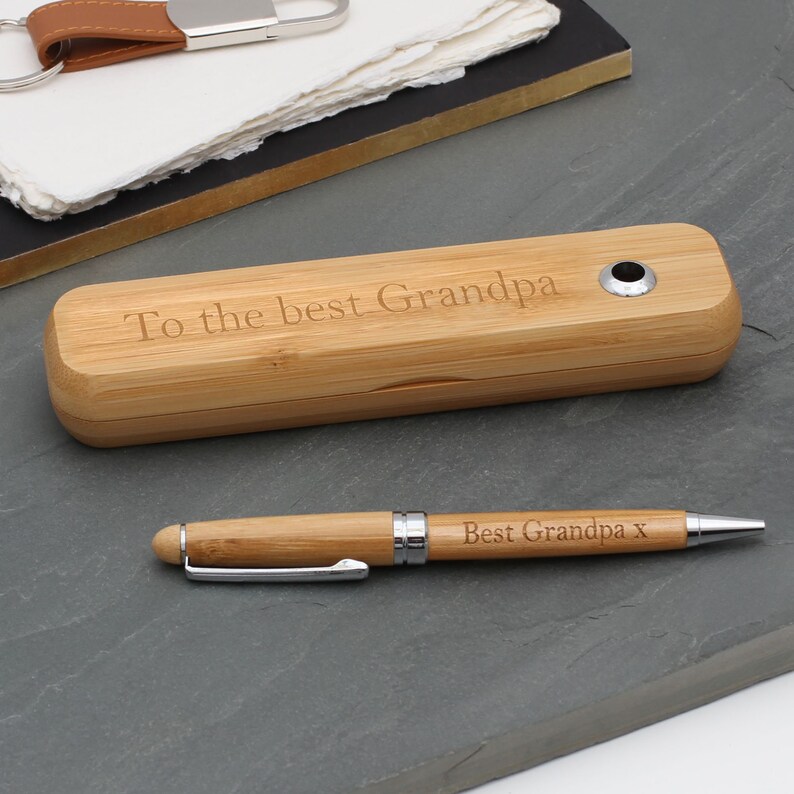 Personalised Bamboo Pen & Pen Stand Gift Set • Engraved Wooden Pen ...