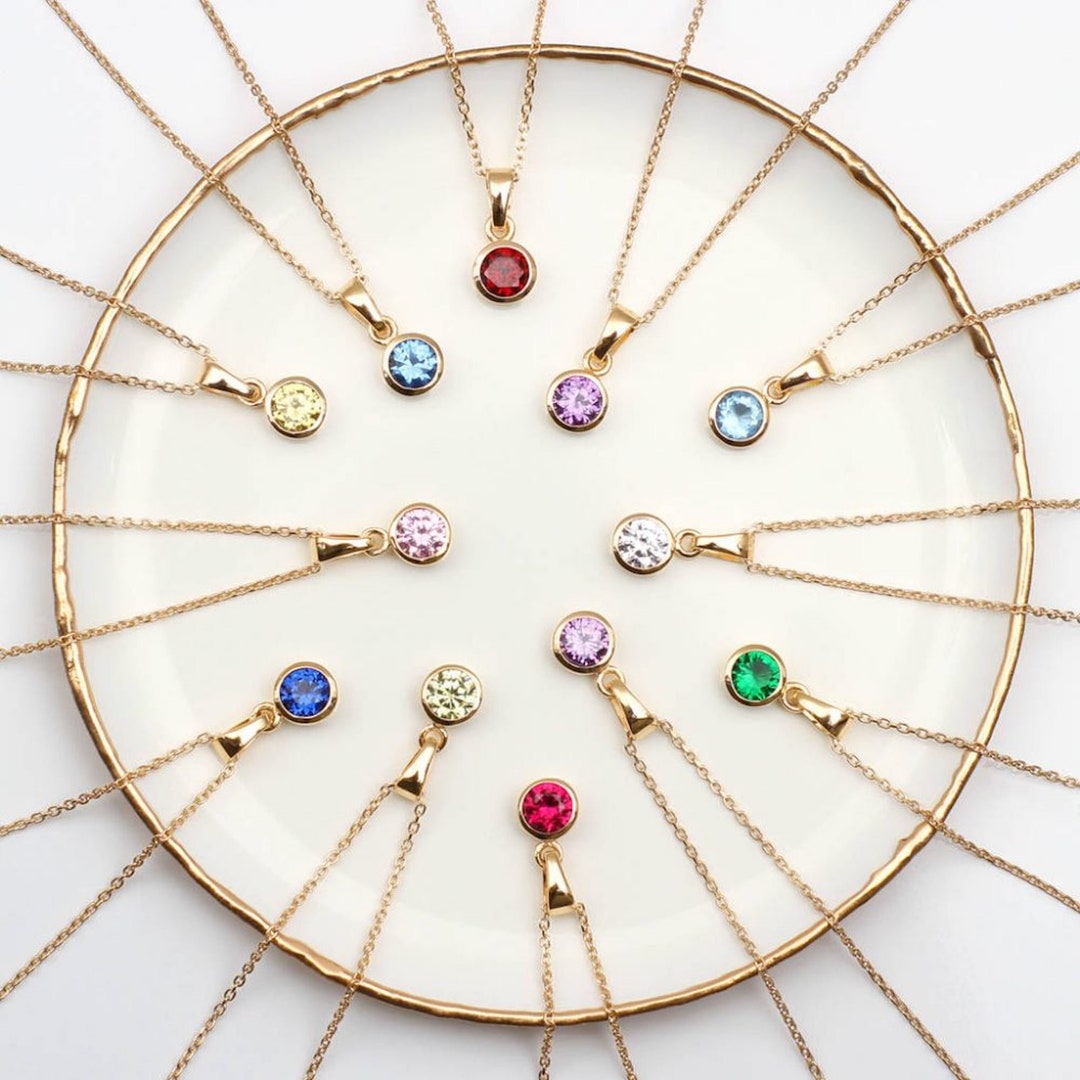 18ct Yellow Gold Plated Birthstone Necklace • Birthday Jewellery - Etsy