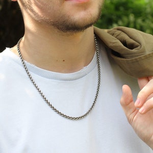 Men's Oxidised Silver Heavy Wheat Chain - Etsy UK
