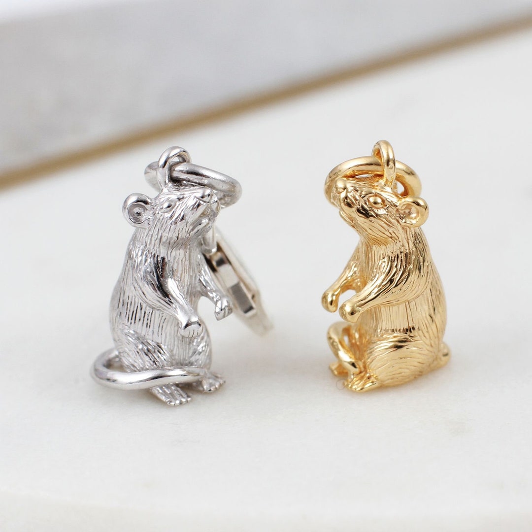 Sterling Silver or 18ct Yellow Gold Plated Chinese Zodiac Rat Charm ...