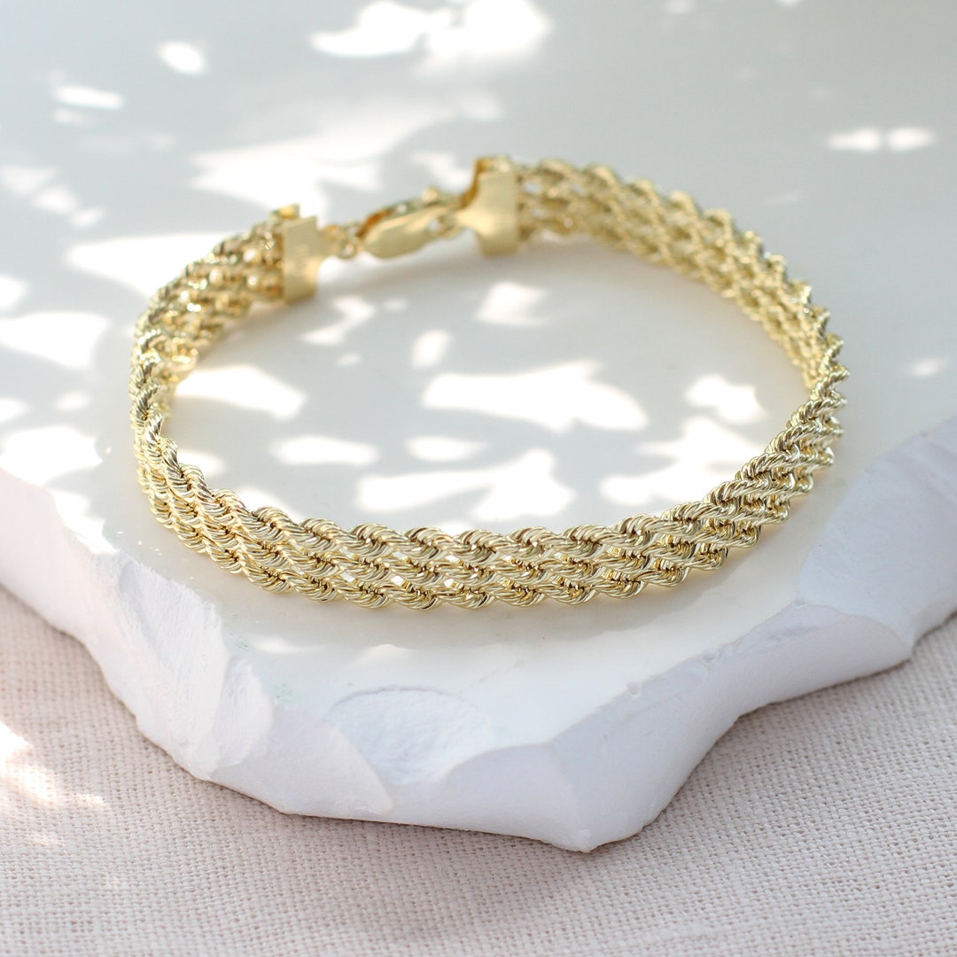 9ct Yellow Gold 3 Strand Rope Bracelet • Solid Gold Mesh Style Bracelet ...