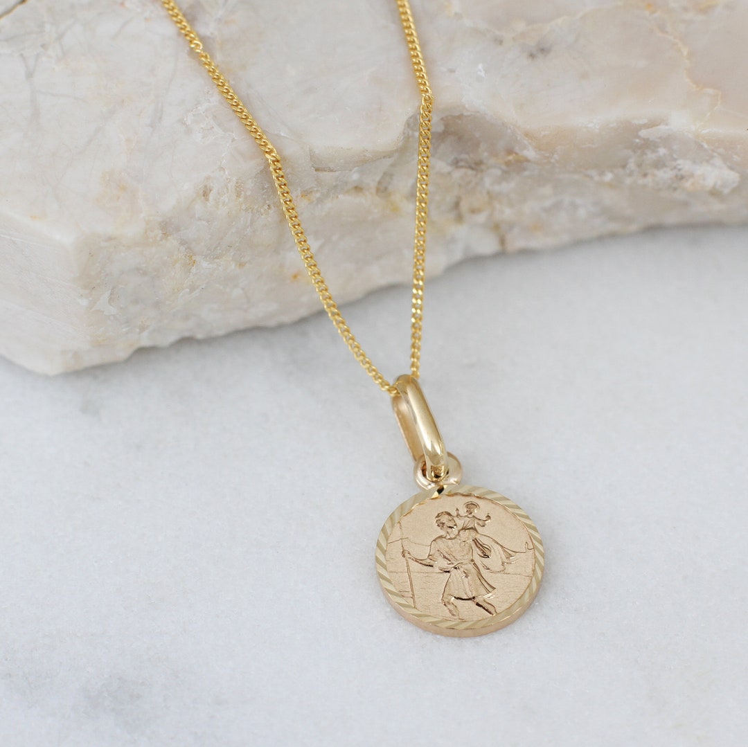 Tiny 9ct Gold St Christopher & Chain • Safe Travels • - Etsy