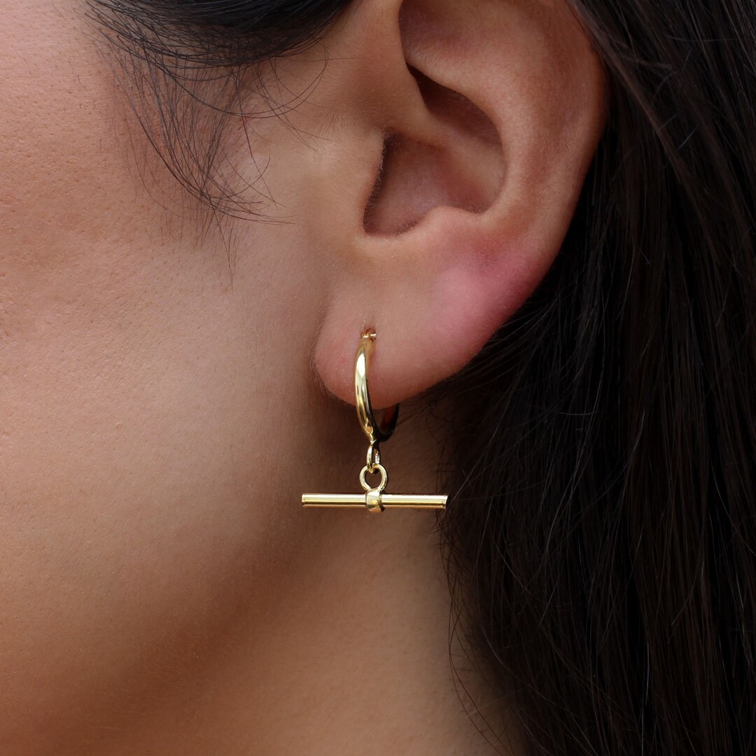 9ct Yellow Gold T-bar Hoop Creole Earrings - Etsy