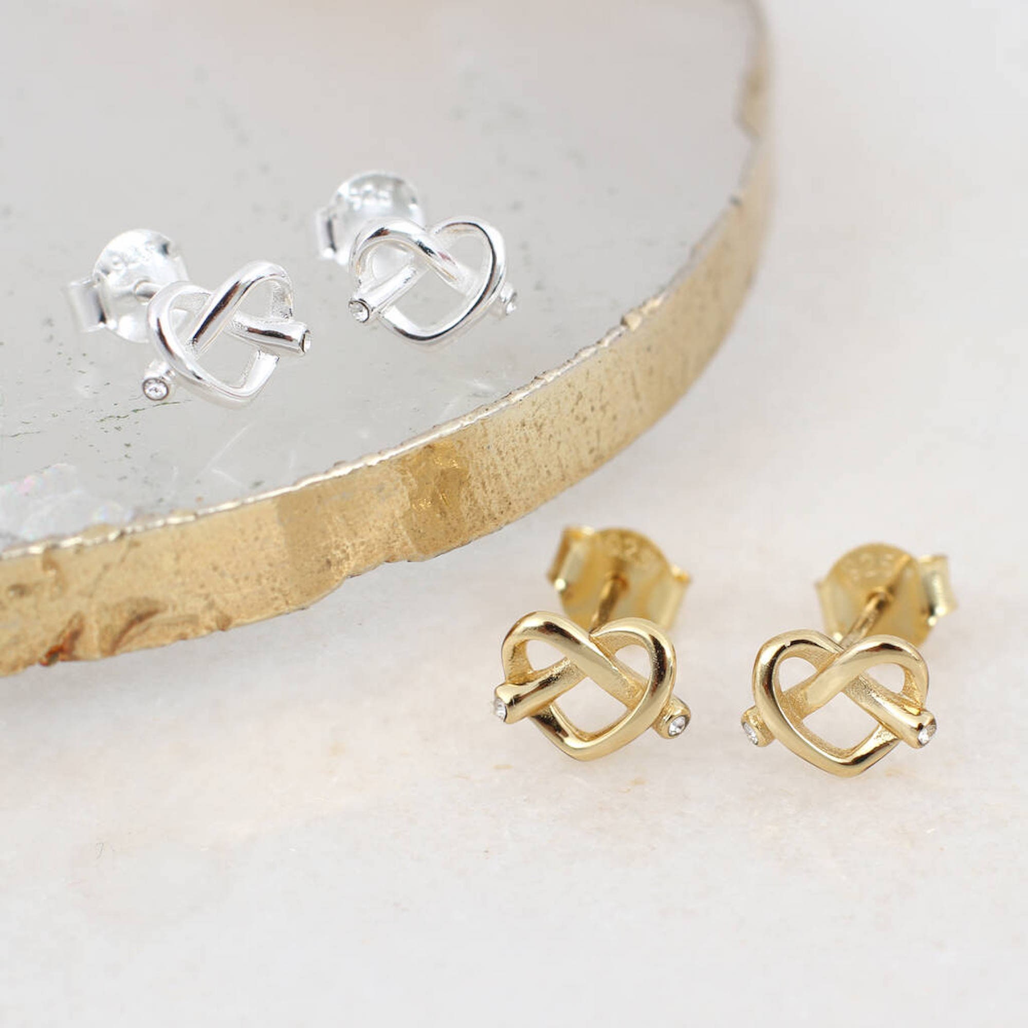 Silver or Gold Infinity Knot Heart Stud Earrings - Etsy