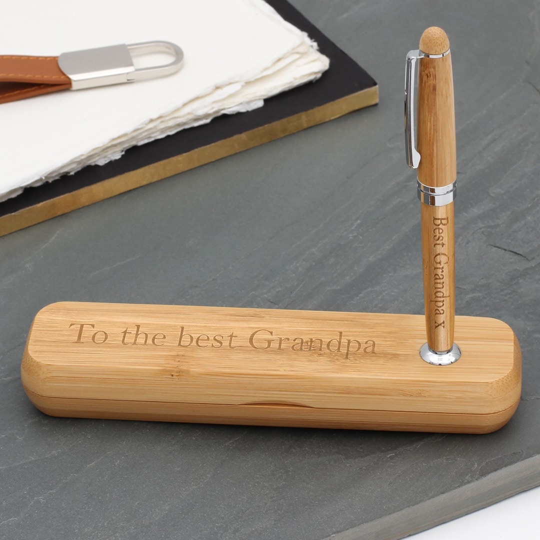 Personalised Bamboo Pen & Pen Stand Gift Set • Engraved Wooden Pen ...