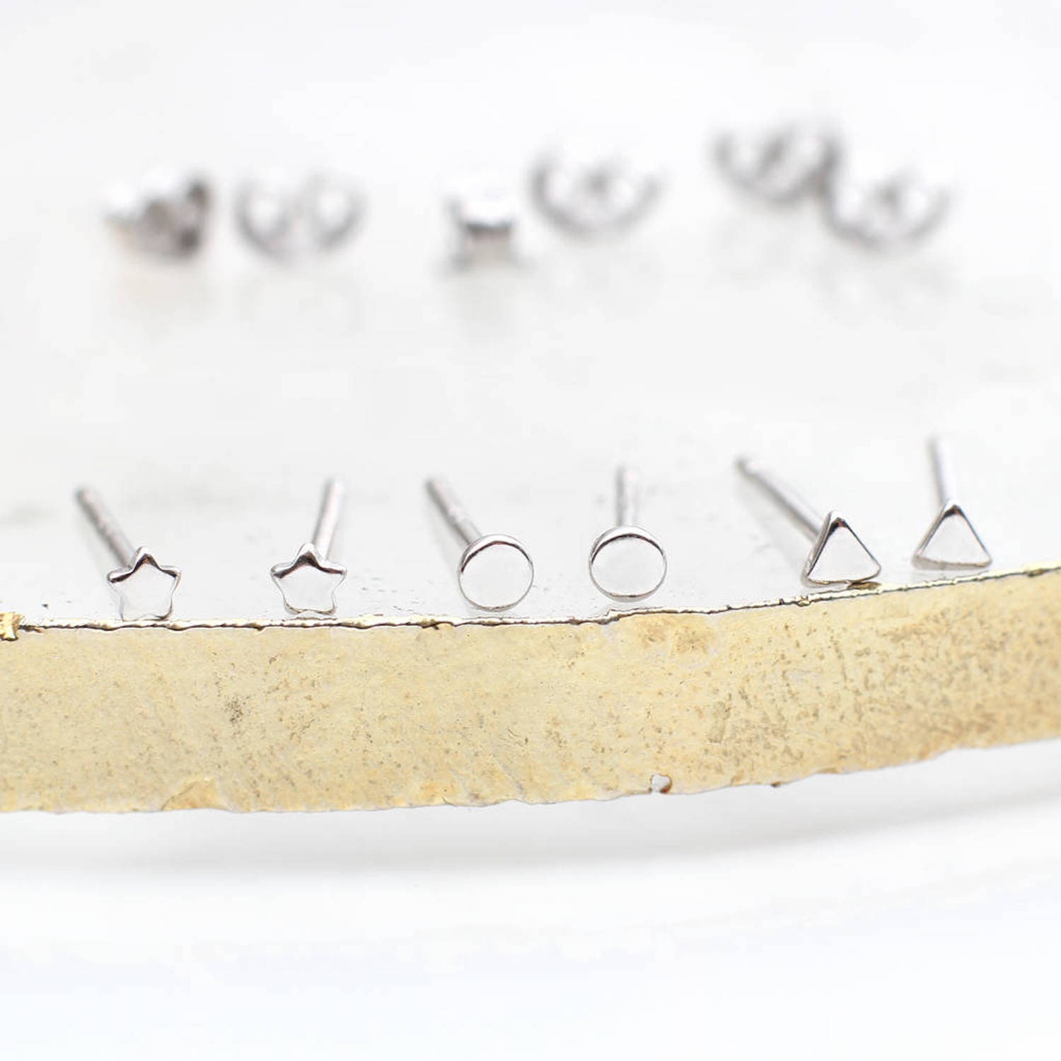 Set of Three Tiny Silver Stud Earrings | Etsy UK