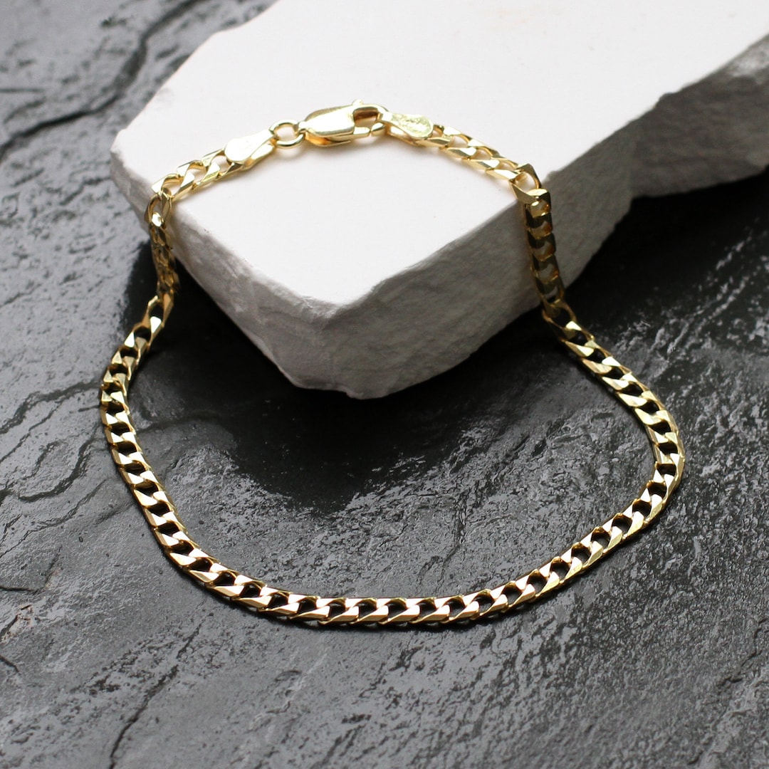 Men's 18ct Gold Plated Curb Chain Bracelet • Men's Gold Chain Bracelet ...