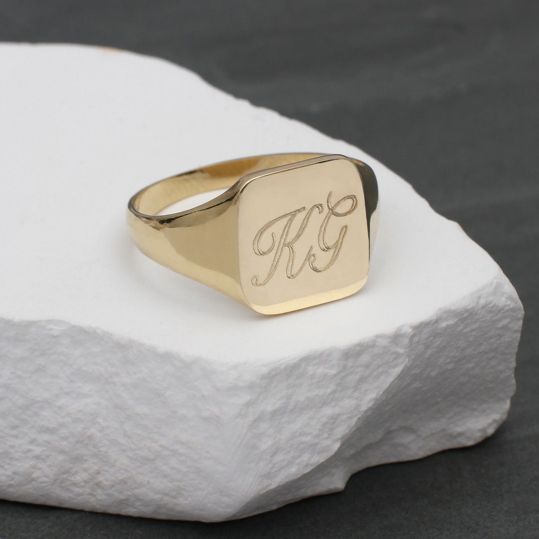Personalised Men's 9ct Yellow Gold Square Signet Ring • Men's Solid ...