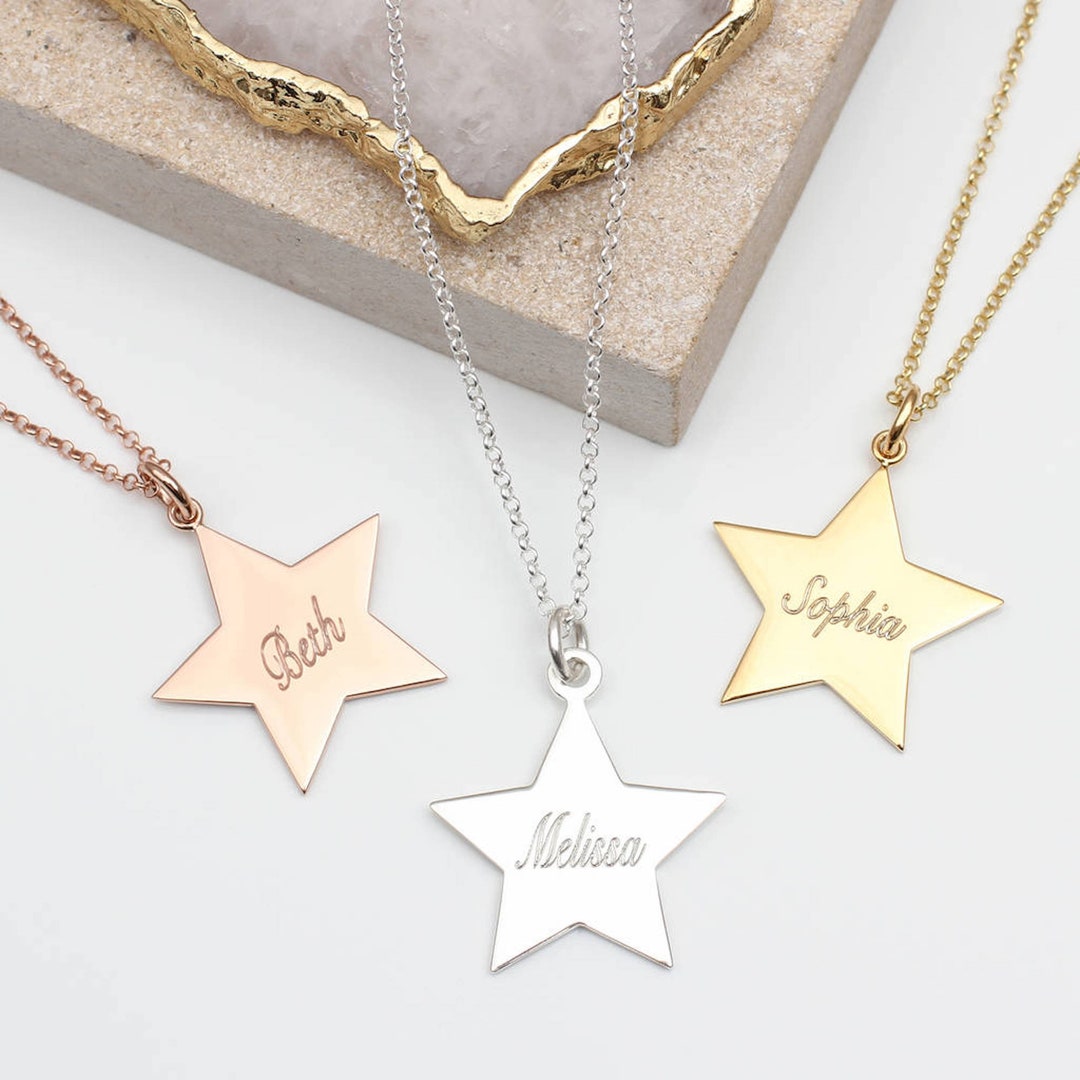 Large Rose Gold Star Name Necklace - Etsy