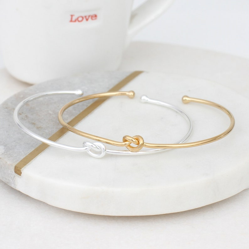 Sterling Silver or 18ct Gold Plated Love Knot Bangle - Etsy UK