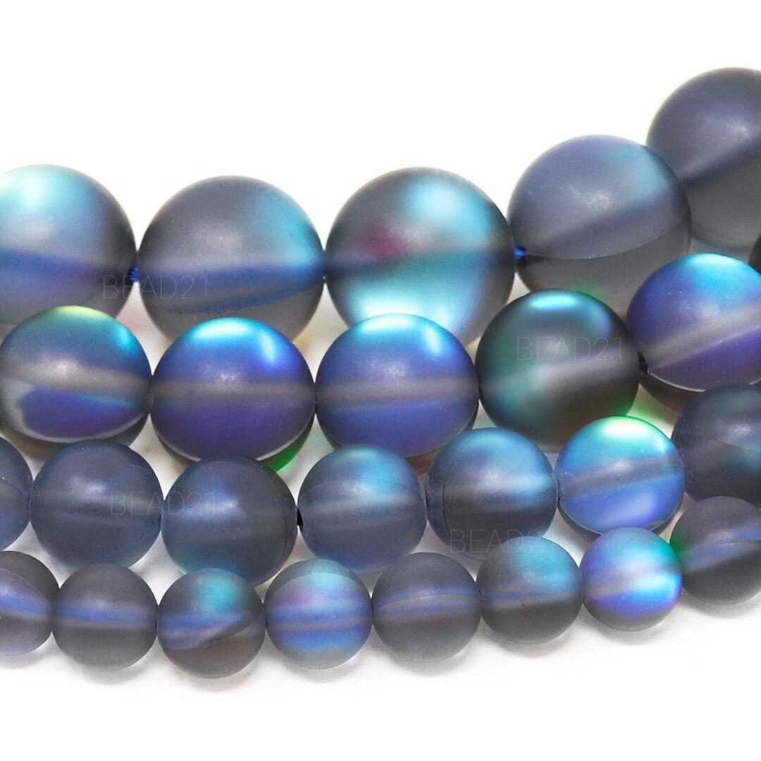 Matte Grey Iridescent Moonstone Glass Gray Synthetic Beads Frosted ...