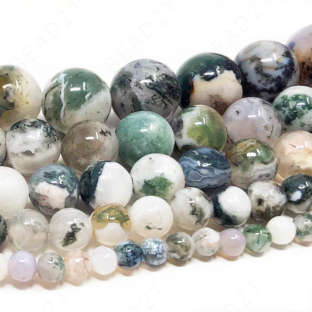 Tree Agate Beads Natural Gemstone Round Loose - 4mm 6mm 8mm 10mm 12mm ...
