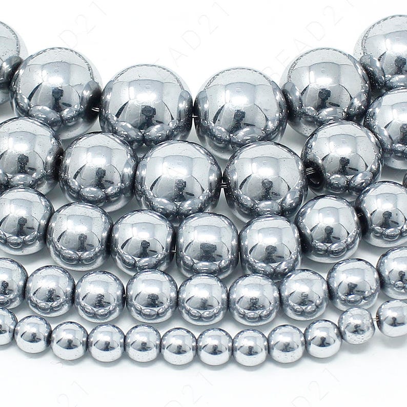 Silver Hematite Beads Natural Gemstone Round Loose - 4mm 6mm 8mm 10mm ...