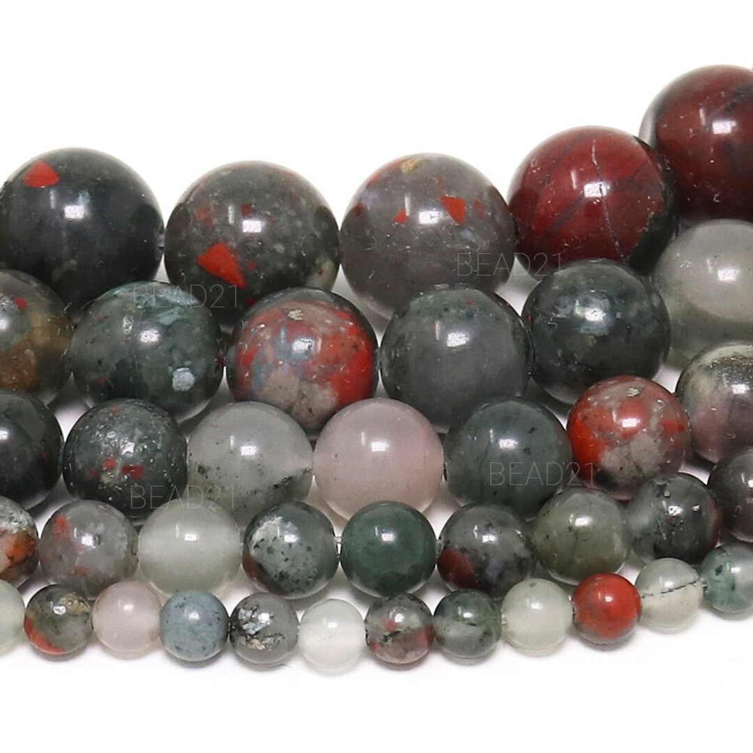 African Bloodstone Beads Blue Natural Gemstone Round Loose - 4mm 6mm ...