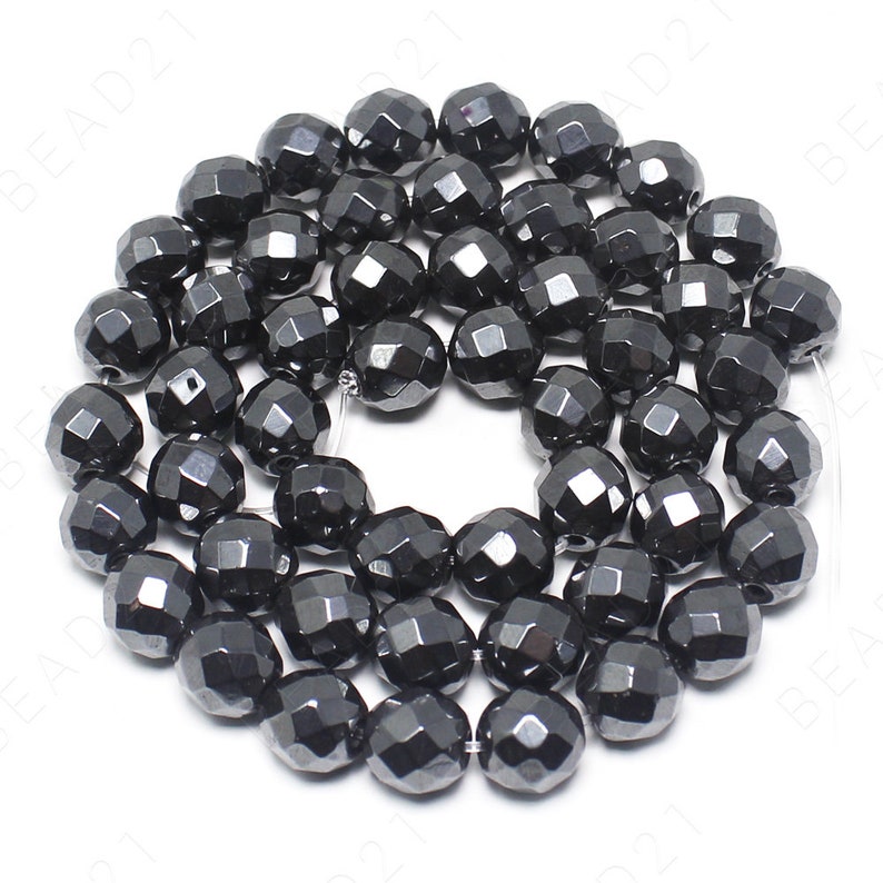 Faceted Hematite Metallic Beads Gemstone Natural Round Loose Etsy