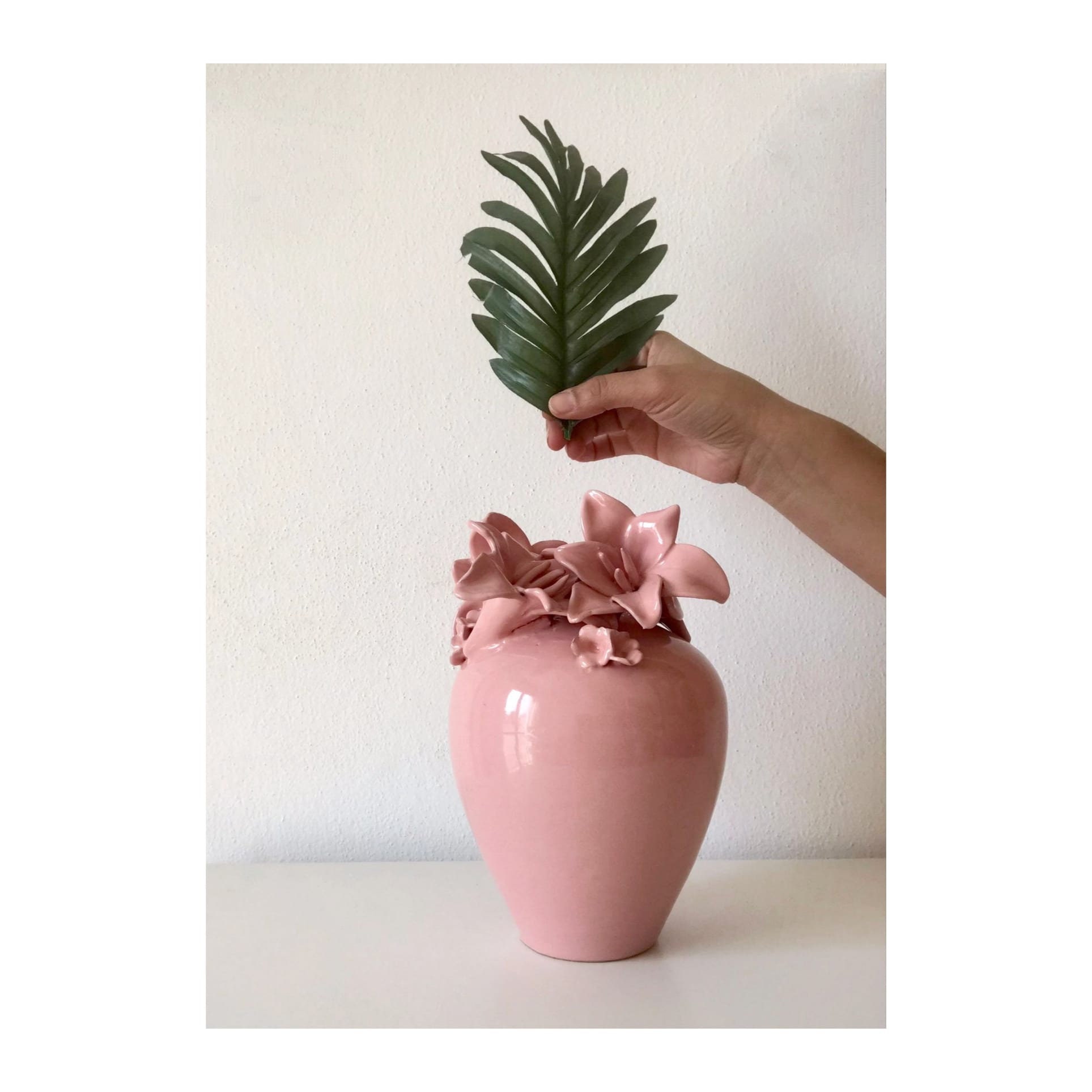 Pink Handmade Vase With Ceramic Flowers H. 25. Home Decor, Indoor ...