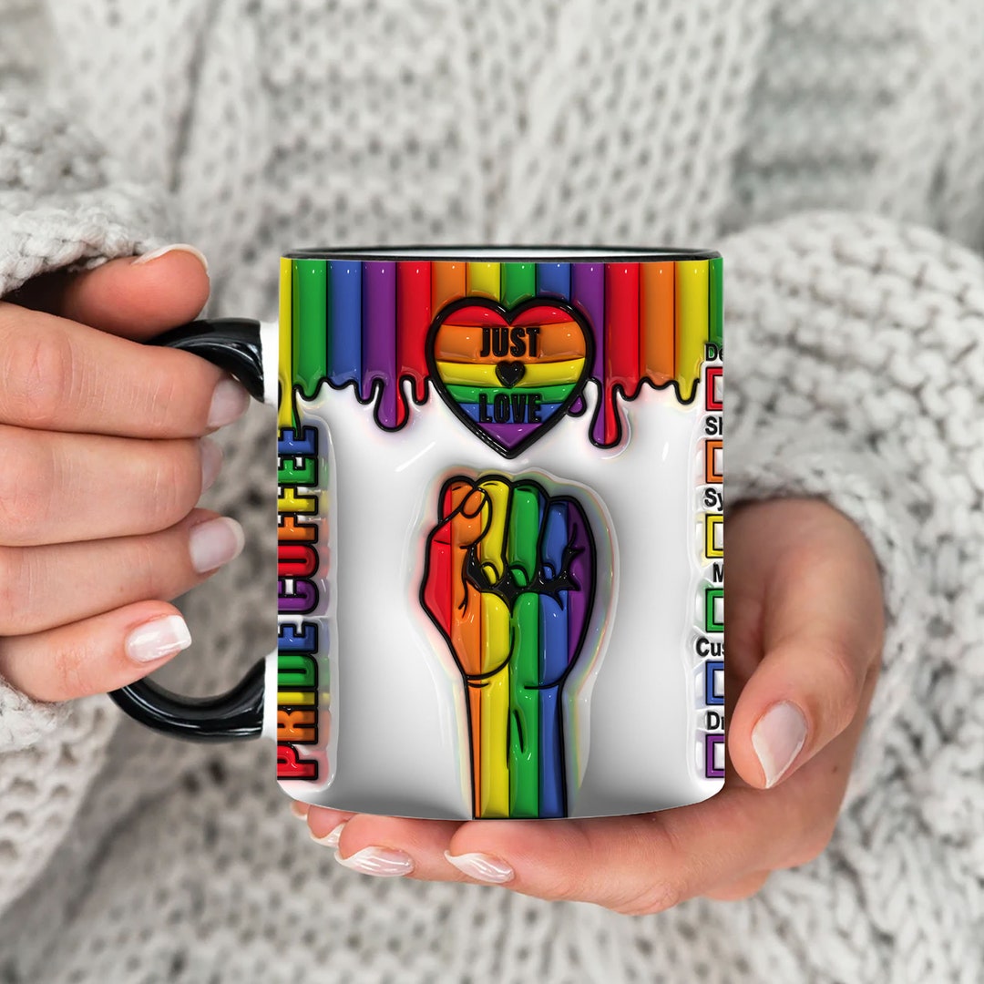 3D Just Love LGBT Inflated Mug Wrap, Coffee LGBT Puffy Mug Wrap, Pride ...