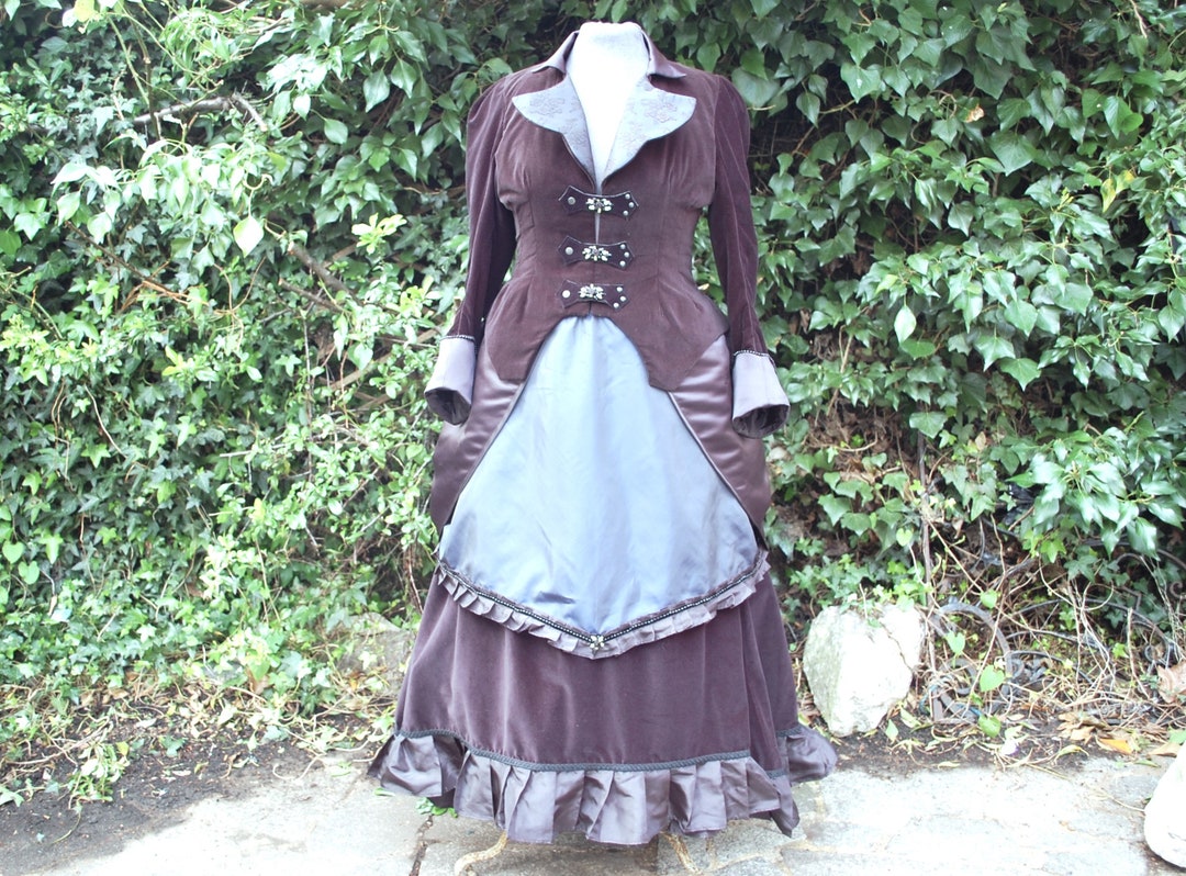 Victorian Steampunk Bustle Dress Outfit Black Velvet With Sculls - Etsy