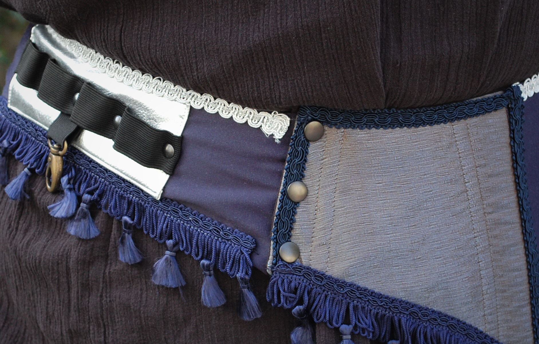 Steampunk gypsy belt in blue and silver Cosrseted with pockets | Etsy