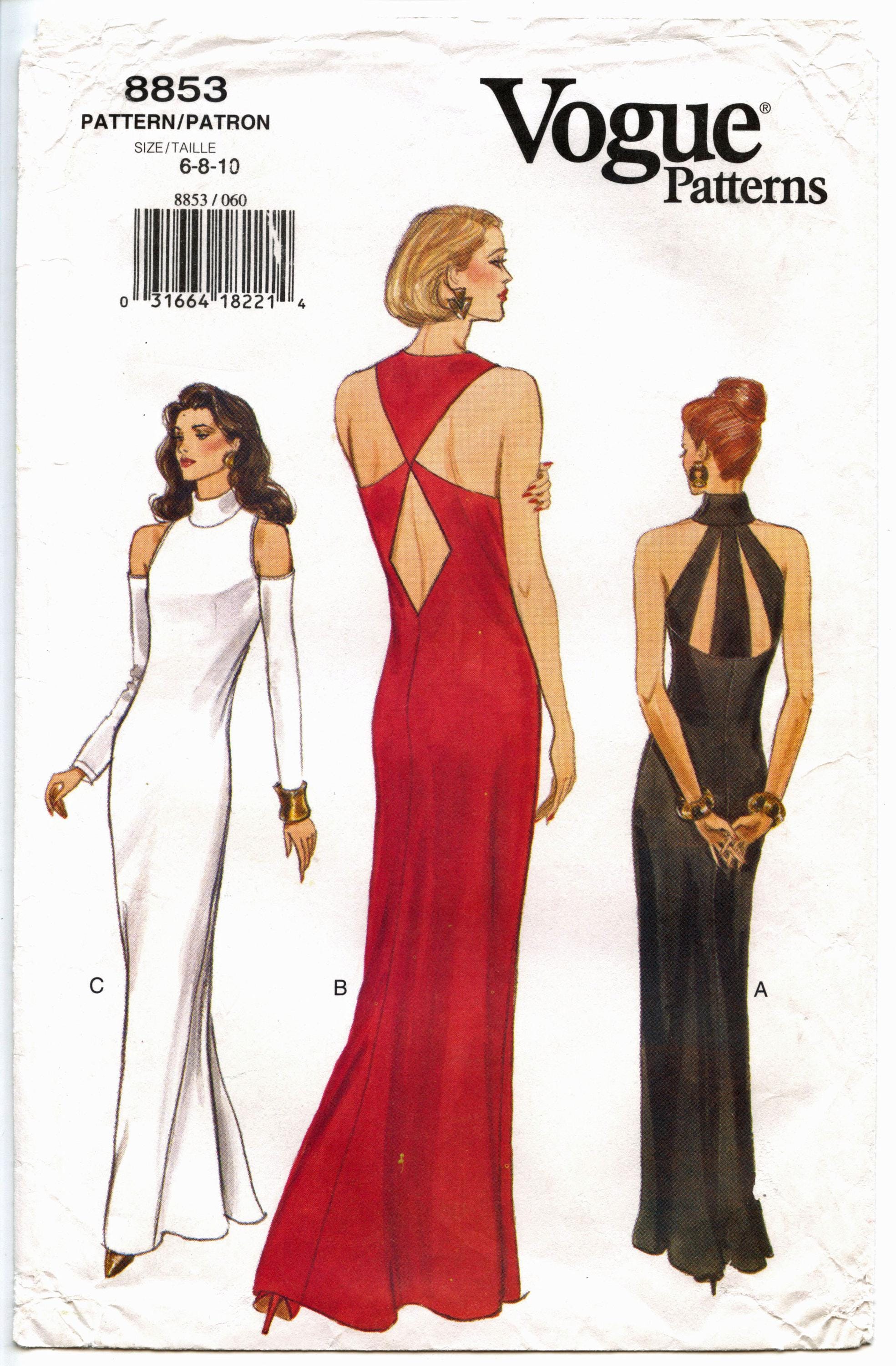 1996 Vogue 8853 Sewing Pattern Cutaway Evening Dress Elegant Formal ...